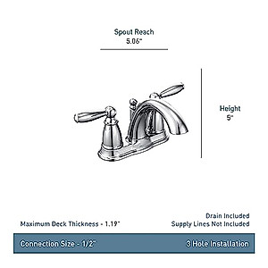Moen Brantford Brushed Nickel Two-Handle Low-Arc Centerset Bathroom Faucet with Drain Assembly, 6610BN, 0.5