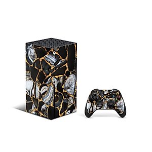 ZOOMHITSKINS Compatible with X1 Series X, Mineral Black Gold Gray Marble Granit Planet, Durable, Bubble-Free, Made in USA