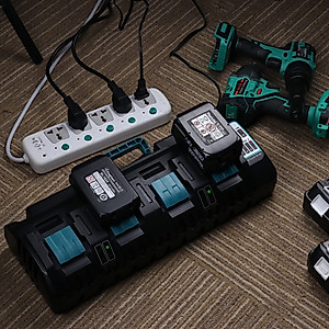 18V DC18SF 4-Port Fast Charger with Dual USB Port Compatible with 14.4V 18V LXT Li-ion Battery BL1840 BL1850 BL1860 BL1890, Replacement for 18 Volt Battery Charger DC18RC DC18RD