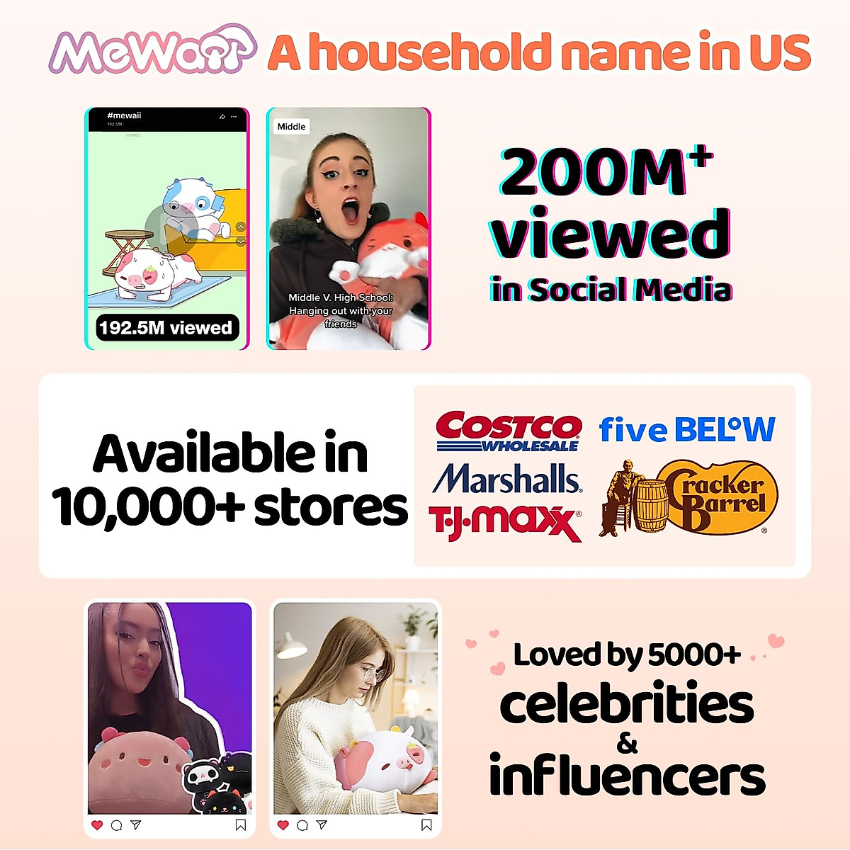 Mewaii Black Cat Plush, Cute Cat Plushies Toy, Soft Kitten Plushie Cuddle Pillow, Anime Plushie Doll, Cute Stuff Toys Gift for Girls, Boys and Males (8 Inch)