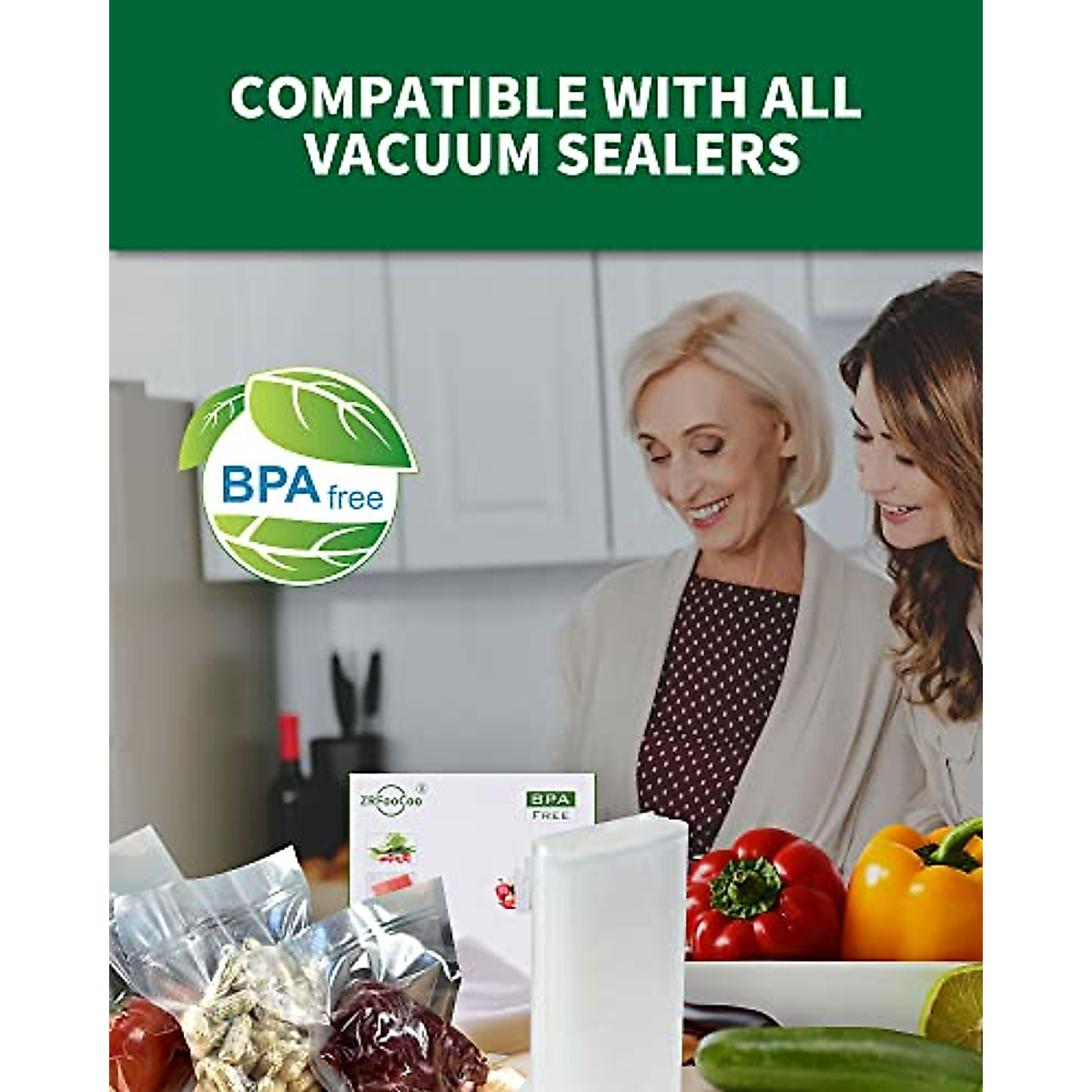 ZRFooCoo Vacuum Sealer Bags for Food Saver, 100 Count 8" x 12" BPA Free Precut Food Vac Bags, Heavy Duty Vaccum Food Sealer Bags for Storage, Meal Prep or Sous Vide Bag