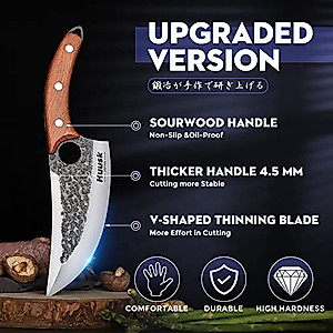 Huusk Chef Knife Set Hand Forged Japanese Kitchen Knife with Sheath Outdoor Cooking Camping Knife Set