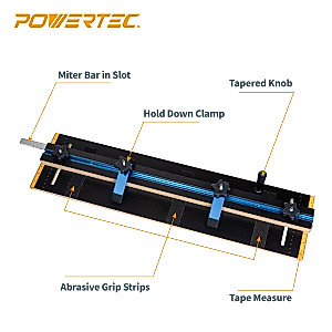 POWERTEC 71395 Taper/Straight Line Jig for Table Saws with 3/4” Wide by 3/8” Deep Miter Slot