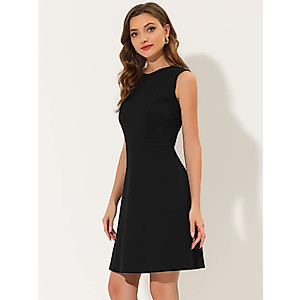 Allegra K Women's Work Dress Round Neck Solid Color Sleeveless A-Line Casual Office Dresses Large Black