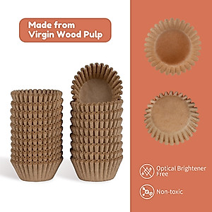 Parmedu 500pcs Paper Cupcake Liners: Mini Size 1.25 Inches Muffin Liners - Natural Baking Cups Cupcake Wrappers