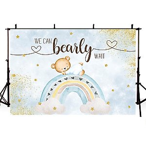 AIBIIN 7x5ft Bear Baby Shower Backdrop for Boy Rainbow Stars Clouds Gold Dots Blue Photography Background Baby Shower Party Deacorations Banner Photo Booth Studio Props