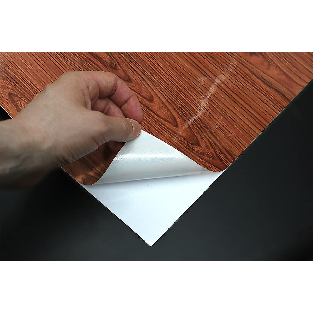 VVIVID High Gloss Red Cedar Striped Wood Grain Faux Finish Textured Vinyl Wrap Roll Sheet Film for Home Office Furniture DIY No Mess Easy to Install Air-Release Adhesive (1ft x 4ft)