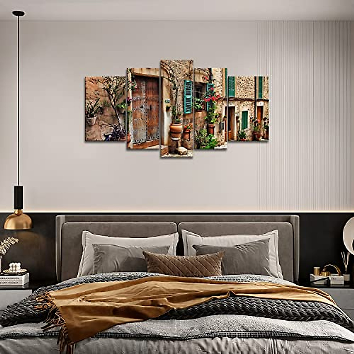 5 Panel Wall Art Streets of Italy Tuscany Towns Old Mediterranean Door Windows Flower Painting The Picture Print On Canvas Architecture Pictures for Home Decor Decoration Gift Piece