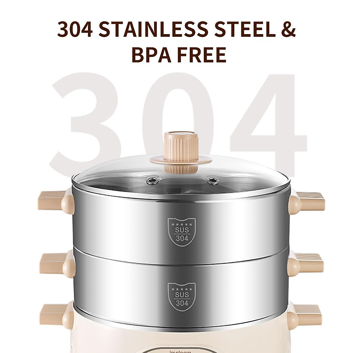 Joydeem Electric Food Steamer for Cooking, 2-Tier Stainless Steel Vegetable & Food Steamers, 15L Large Capacity, JD-DZG15B