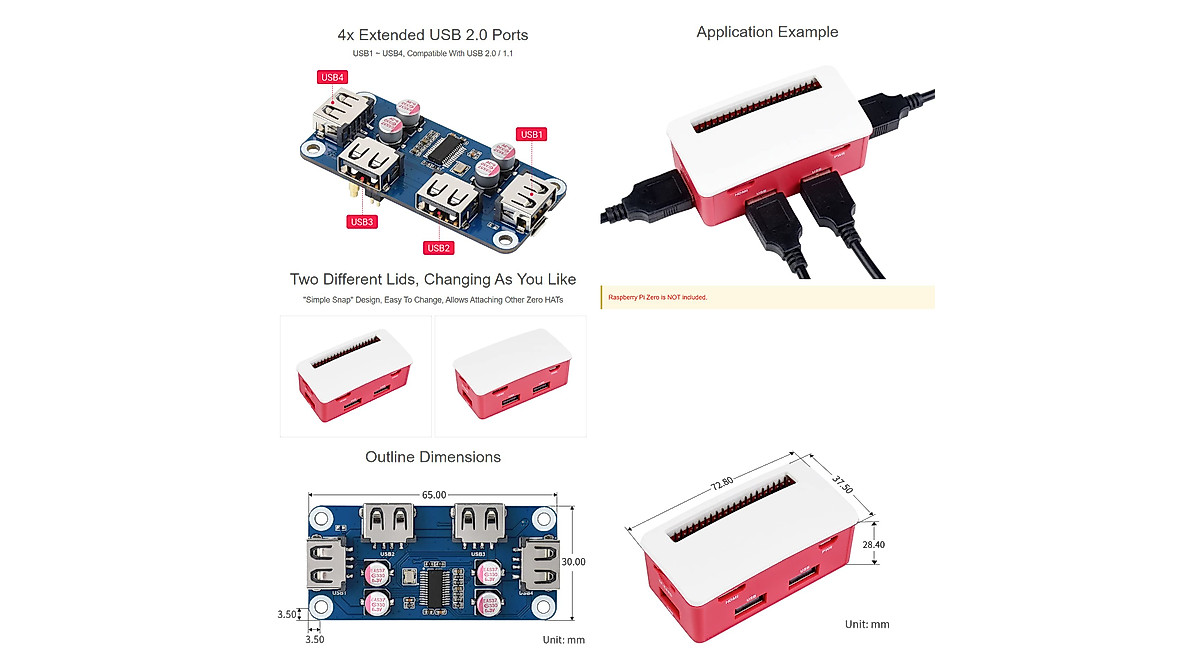 Waveshare USB HUB Box for Raspberry Pi Zero - 4 Ports