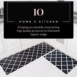 IO Anti Fatigue Mat Set of 2 Cushioned Standing Desk Mat and Kitchen Rug - Stain Resistant Waterproof and Non-Slip - Kitchen Office Home Sink Laundry - Black