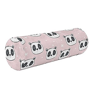 Vnurnrn Pink Panda Neck Support Pillow Round Neck Roll Bolster Cylinder Pillow Cervical Pillows Back Pillow for Leg Knee Back Head Support for Work Men Women Bed