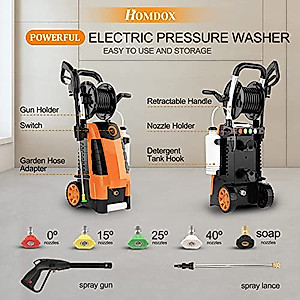 Power Washer,HD3000 Pressure Washer 1800W Electric High Pressure Washer Professional Car Washer Cleaner Machine with Hose Reel,5 Nozzles for Patio Garden Yard Vehicle