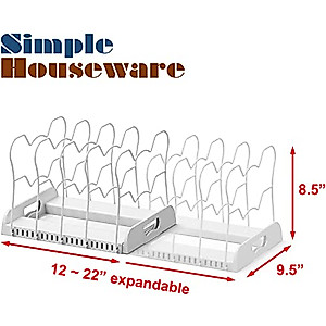 Simple Houseware 10 Compartments Expandable Pan Organizer, White, Plastic, Metal, 12"-22"L x 9.5"W x 8.5"H
