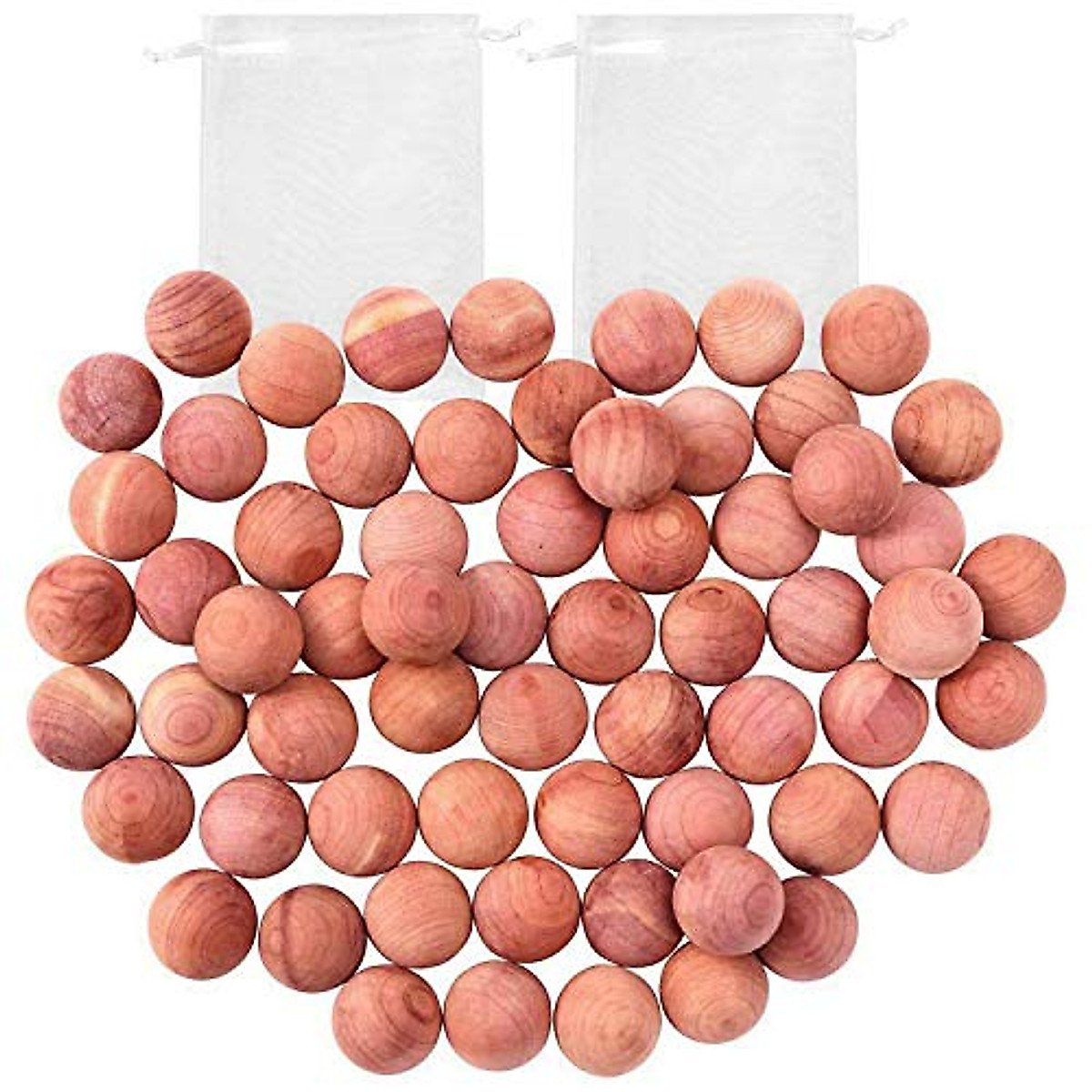 Tiamu Cedar Balls for Closets and Drawers Natural Cedar Balls for Clothes Storage 48PCs with 2 Satin Bags