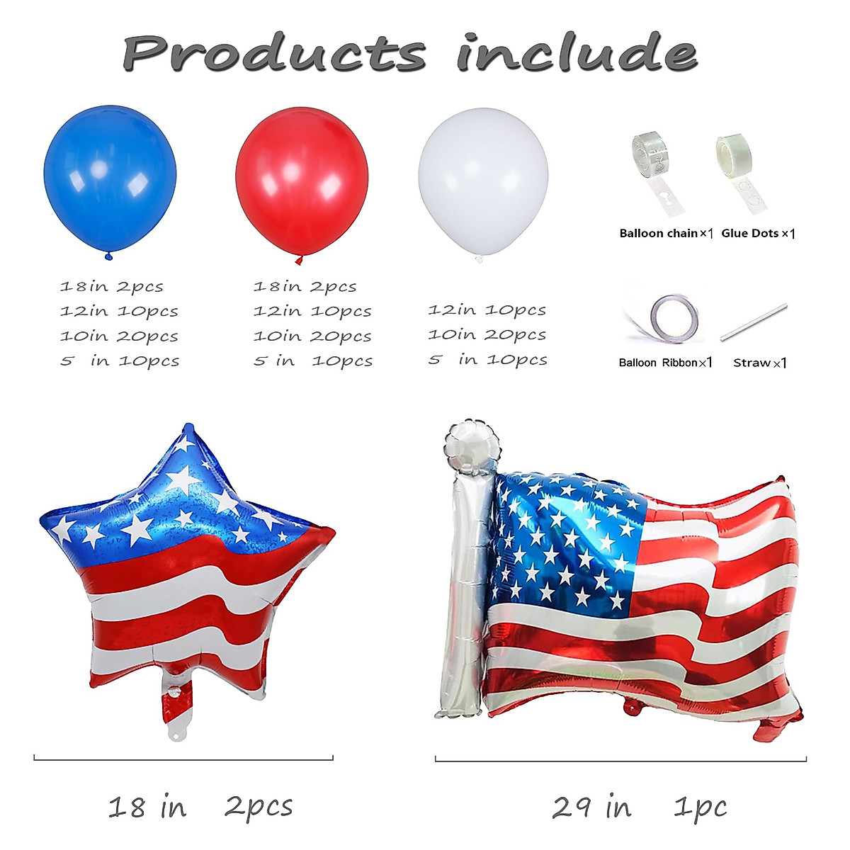 SYNUO Red White Blue Balloon Arch Wreath Independence Day National Day Celebration Fourth of July for Birthday Baby Shower Navy Graduation Day Party Decorated Balloon (131Pcs)