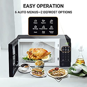 Smad Small Microwave Oven 0.7 Cu.Ft, Mini Microwave Oven with 9.6'' Removable Turntable, 6 Auto Preset Menus, Child Lock, Easy Clean Interior, Black, 700W