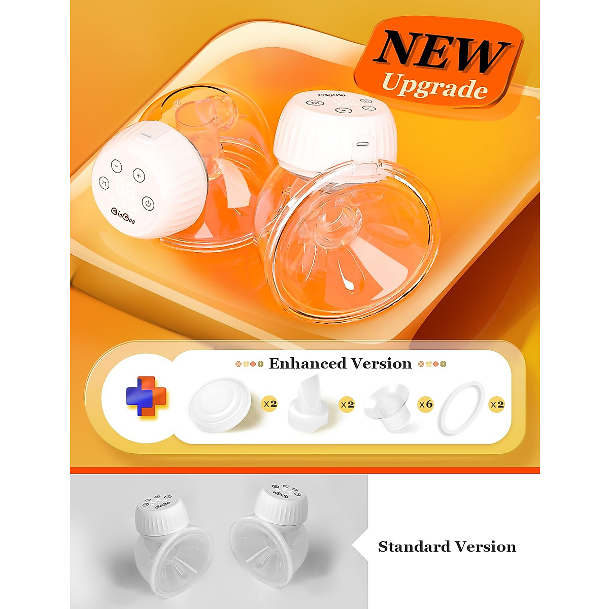 BIOBOO Hug Spa-Level Breast Pump Hands Free, Including Replacement Accessories, Hands Free Breast Pump, Double-Sealed Flower Flange - 24mm, 2 Pack