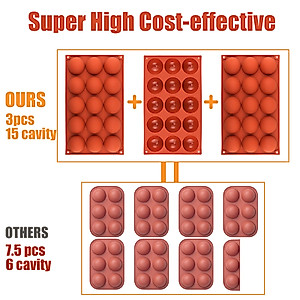 Mity rain (3 Pcs) 15 Cavity 2 inch Hot Cocoa/Chocolate Bomb Mold, 45 Cavity Total Semi Silicone Mold, Half Sphere Mold for Cake, Jelly, Pudding, Dome Mousse