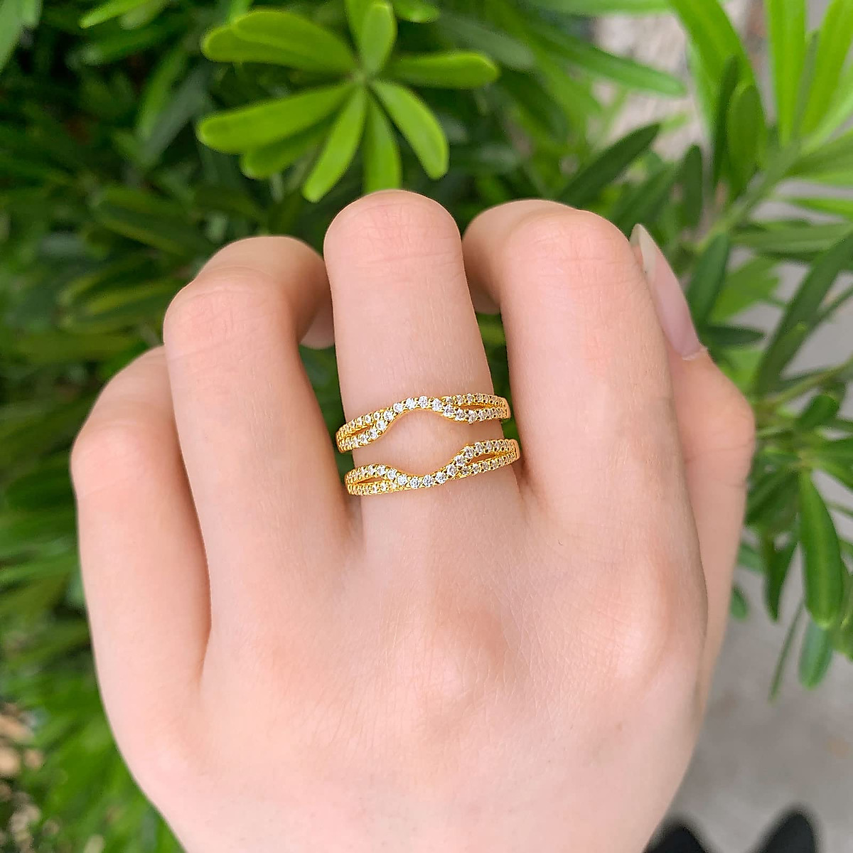 SHELOVES Womens Sterling Silver Yellow Gold Ring Enhancers Round White AAAAA CZ Infinity Guard Ring Sz 7