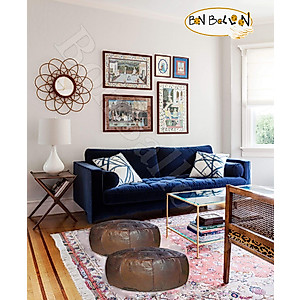 Authentic Ottoman Pouf Pouffe Poufs Footstool Egyptian Moroccan Morocan Handmade Genuine Leather Unstuffed Living Room Decor Floor Cushion Foot Stool Arabian Arabic Style Otoman Ottomans Turkish Poof