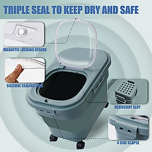 Collapsible Dog Food Storage Container with Lids, Airtight 30 35 Lbs Rice Cereal Flour Sugar Containers Dispenser, Sealable 20 25 Lbs Dog Pet Cat Bird Seed Kitchen Holder Bin Bucket with Rolling Wheel