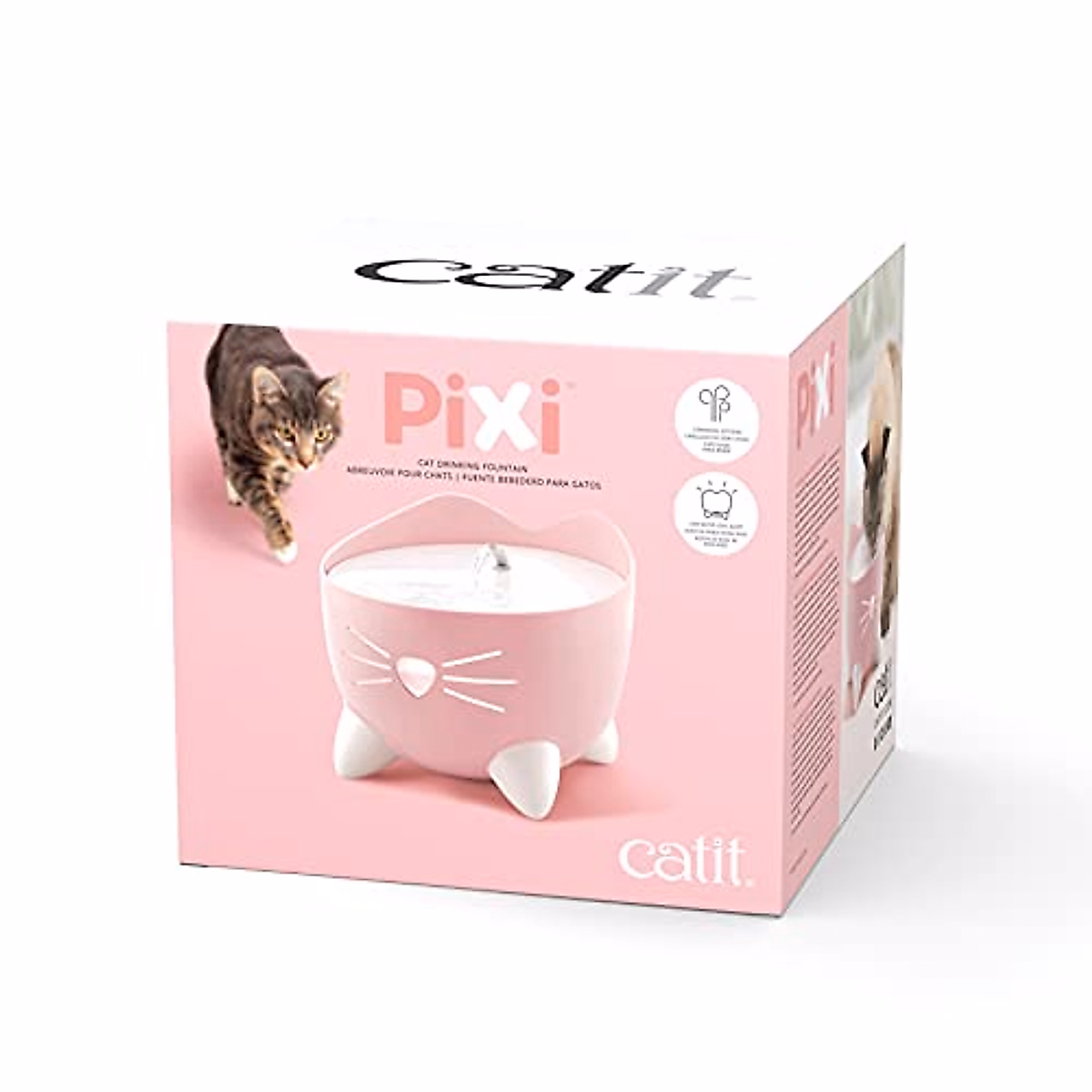 Catit PIXI Drinking Fountain – Cat Water Fountain with Triple Filter and Ergonomic Drinking Options, Pink