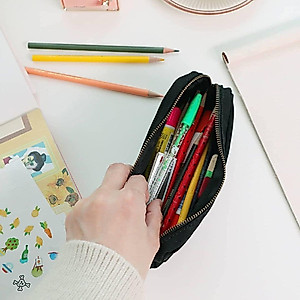 Trilly Canvas Pencil Case Pouch with Ruler I Larger Capacity Simple Pencil Pouch I School Small Pencil Bag For Boys & Girls I Holds Pencil, Pen, Personal Items & Desk Organizer Cute Pen Pouch Black
