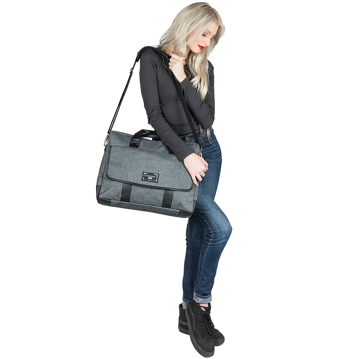 Fashionable Water Resistant 17.3 Inch Chrono Grey 2 in 1 Tote Messenger Bag Carrying Briefcase Handbag for Dell, Latitude, Vostro, XPS, Precision