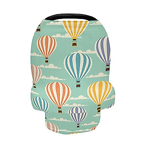 xigua Baby Car Seat Covers Hot Air Balloon Clouds Extra Soft and Stretchy Nursing Breastfeeding Covers Breathable Infant Carseat Canopy Nursing Covers, Multi-use Baby Shopping Cart/High Chair/Stroller