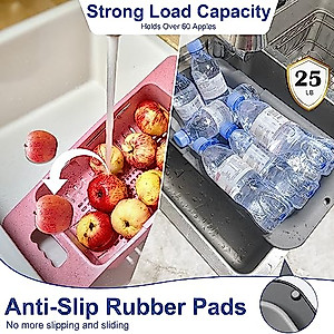 ROTTOGOON Collapsible Colander Strainer, Expandable Over the Sink Colander for Kitchen, Adjustable Silicone Sink Strainer, Foldable Large Colander Basket to Wash Vegetable, Fruit, 15" to 19.8", Gray