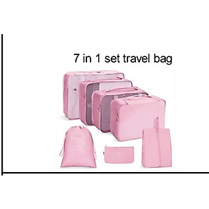 7 Pcs Travel Packing organizer and Packing Cubes for Suitcase with Essencial Travel Bags (PINK)