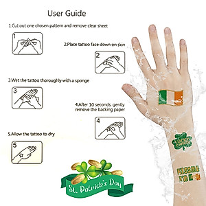 St Patricks Day Temporary Tattoos Shamrock Glitter Tattoos Party Decor Kiss Me I'm Irish Party and St Patrick's Day Decorations for Man Women Kids Party Favor Four Leaf Clover Party Accessories