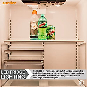 Sunlite 88378-SU LED A15 Refrigerator Light Bulb, 5.5 Watts (40W Equivalent), 450 Lumens, Medium Base (E26), Dimmable, Frosted Finish, UL Listed, Energy Star, 27K - Warm White, 1 Pack