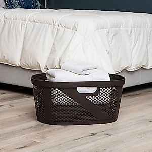 Mind Reader 40L Laundry Basket, Clothes Hamper, Wicker Design, Plastic, 23"L x 14.5"W x 10.5"H, Brown