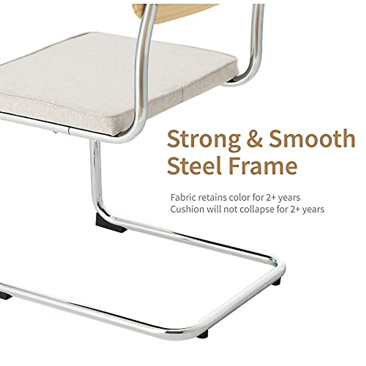 Brafab Mid Century Modern Dining Chairs Set of 2, Accent Kitchen Chairs with Natural Rattan Backrest, Modern Industrial Upholstered Metal Chairs for Dining Living Room Kitchen（White）