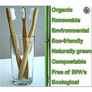 Organic Bamboo Toothbrushes - Eco-Friendly & Compostable 100% Biodegradable Wooden Handles - Durable BPA-Free Medium Soft Bristles - Vegan Manual Toothbrush for Adults with Sensible Gums (6Pack)