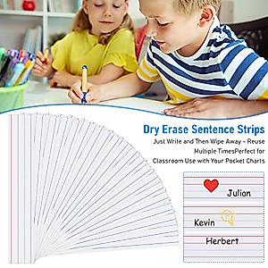 Dry Erase Sentence Strips for Teacher Ruled Sentence Strips Word Writing Strips 16 x 3 Inches White Sentence Strips for Kids Toddlers Students Classroom Supplies (100 Sheet)