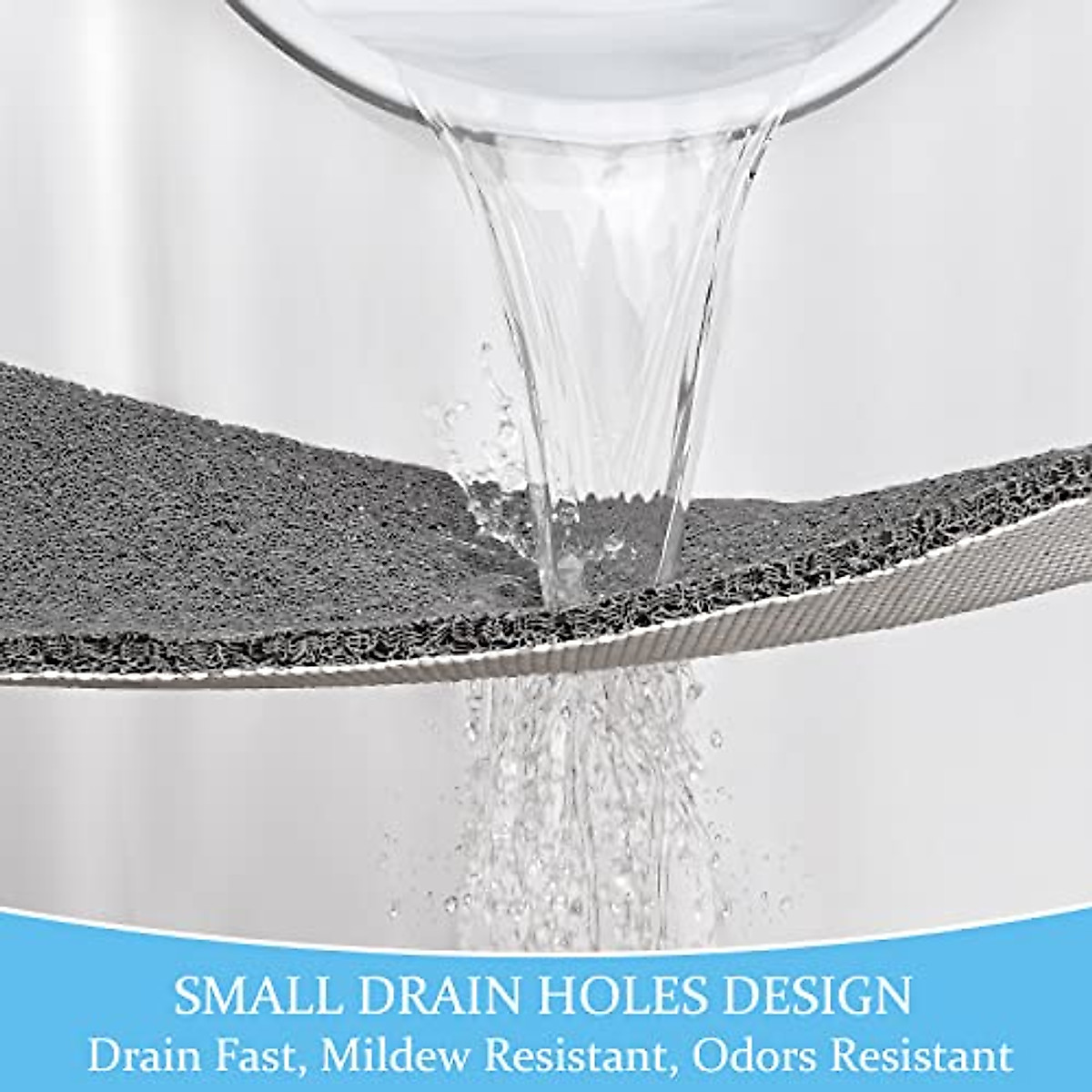 LOCHAS Shower Mat Non Slip Bathtub Mats 24 x 16 Inch, Soft Loofah Bath Mat for Bathroom, Bath Tub, Shower Floor, Dry Fast, Grey