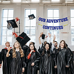 Our Adventure Continues Banner, Let the Adventure Begin Bunting Garlands, Travel Themed/Wedding/Graduation/Retirement Party Decorations Supplies, Blue Glitter