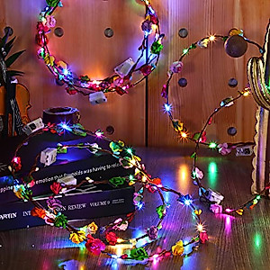 40 Pcs LED Flower Headband, Light up Flower Crown Garland Flower Headdress Floral Headpiece for Women Hair Accessories Birthday Wedding Party(Plum Blossom Style)