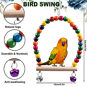 Bird Toys for Parakeets 7Pcs, Wood Parrots Toys Budgie Toys for Bird Cage Accessories, Bird Perch Swings for Small Birds Toys, Conure Cockatiel Toys, Bird Ladder Swing for Parakeets Climbing 18''