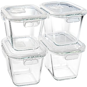 Glass Soup Containers with Lids Square, 4 Cup Glass Storage Containers for Lunch, Glass Freezer Safe Food Storage Jars for Salad, Fruit and Ice Cream, Glass Meal Prep Bowl Reusable Microwavable 32 oz