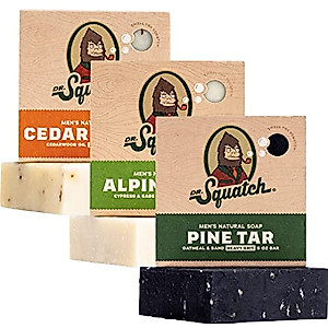 Dr. Squatch All Natural Bar Soap for Men, 3 Bar Variety Pack, Pine Tar, Cedar Citrus and Alpine Sage