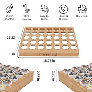 NOLI - Bamboo coffee pod organizer for drawers can hold up to 35 k cup organizer - coffee station organizer and storage - k cup holder deals for kitchen and office