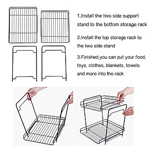 2 Tier Cabinet Organizer, Lainrrew Stackable Under Sink Organizer Mesh Basket Under the Sink Storage Organizer Shelves Rack for Home, Kitchen, Bathroom, Countertop (Black)