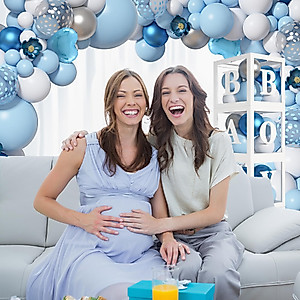 Amandir 137pcs Baby Blue Balloons Baby Shower Decorations for Boy with Baby Boxes, White Blue Balloon Arch Kit Baby Boxes with Letter (A-Z+Baby+Boy) for Boy 1st Birthday Gender Reveal Party Supplies