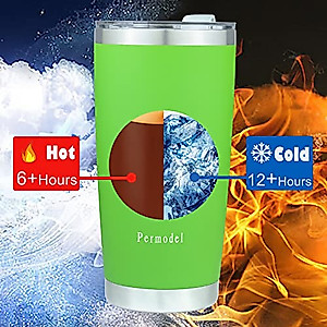 Permodel 20oz Tumbler,Vacuum Insulated Cup With Lid & Straw,Stainless Steel Travel Coffee Mug to Keep Hot and Cold up to 6-12H for Home & Office & Outdoor.(Grass Green)
