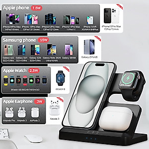 Wireless Charger,3 in 1 Wireless Charging Station for iPhone 15 14 13 12 11 Pro Max/X/8,Charger Stand for Apple Watch Series 9 8 Ultra 7 6 SE 5 4 3,AirPods Pro 2 Black