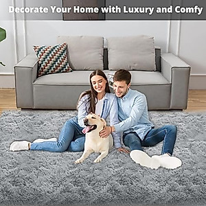 ROCYJULIN Rug, 8x10, Light Grey, High Pile, Area Rug for Living Room, Bedroom, Dorm Room, Playroom, Kids Room